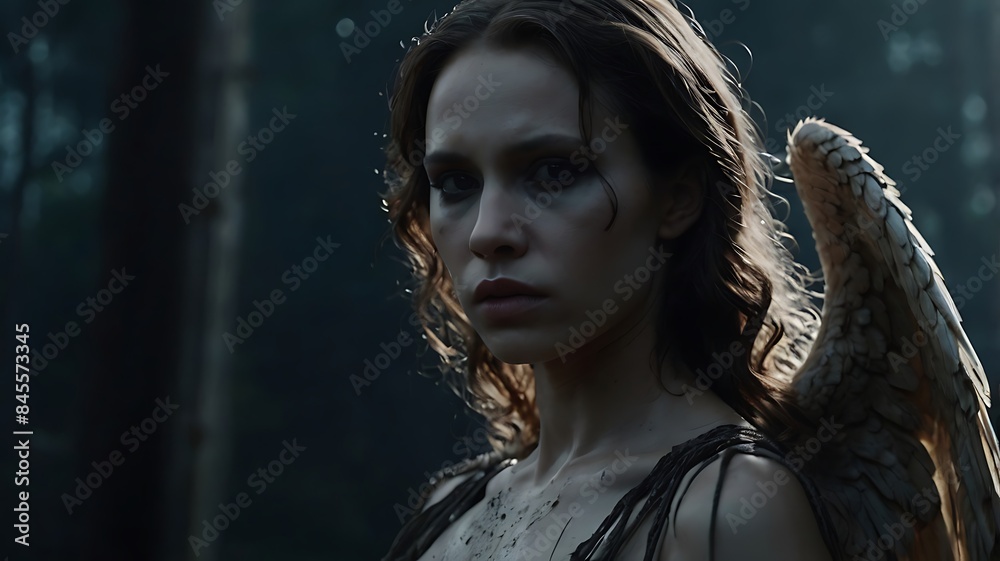 scary death angel with black wings in darkness, scary, portrait of ...