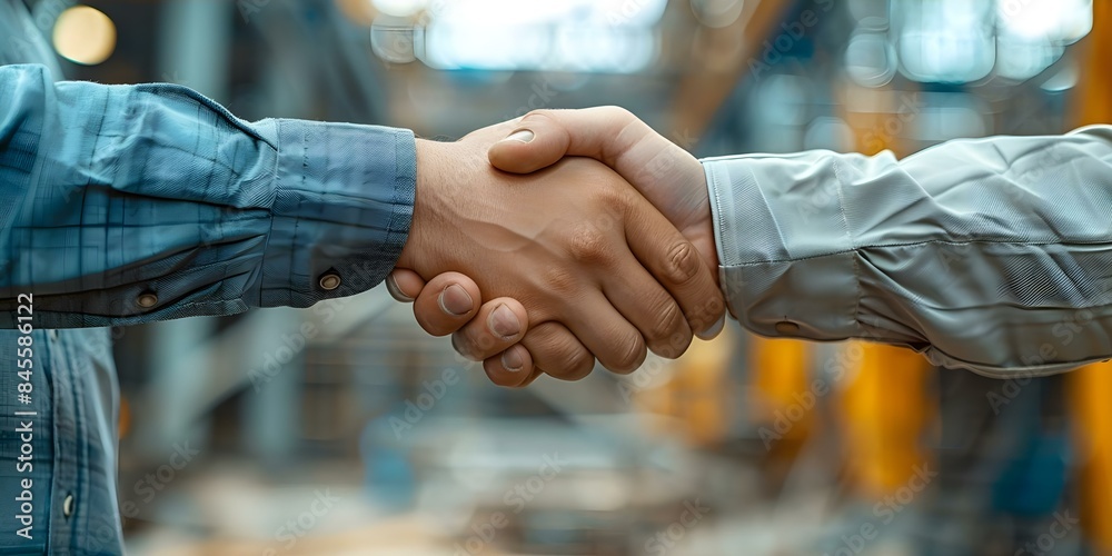 Two engineers celebrating successful project completion by shaking ...