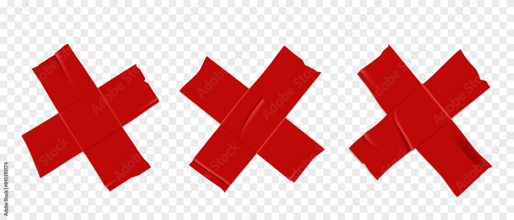 Vector set of 3D realistic red cross adhesive tape. Torn pieces of ...