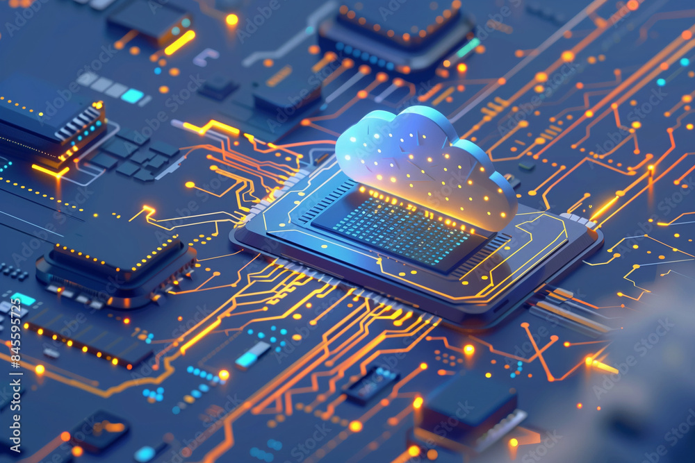 Cloud Computing Integration On A Futuristic Circuit Board Description A Visually Stunning