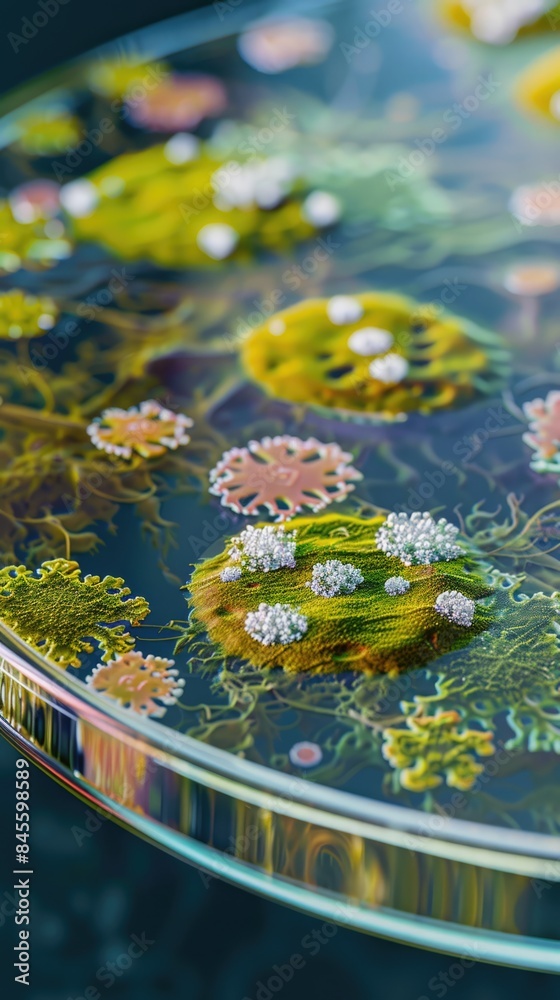 3D depiction of biofilm formation on a surface, close up, microbiology ...