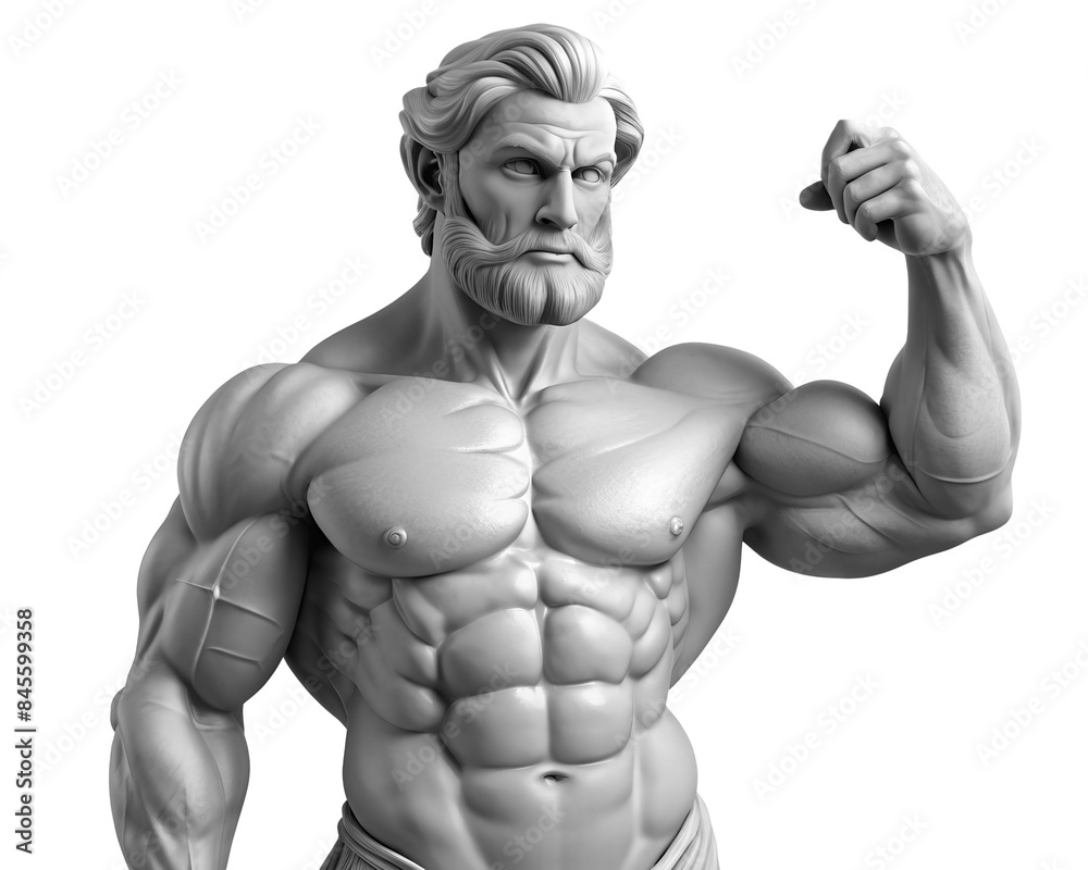 A muscular sculpture man on the white cut out transparent isolated ...