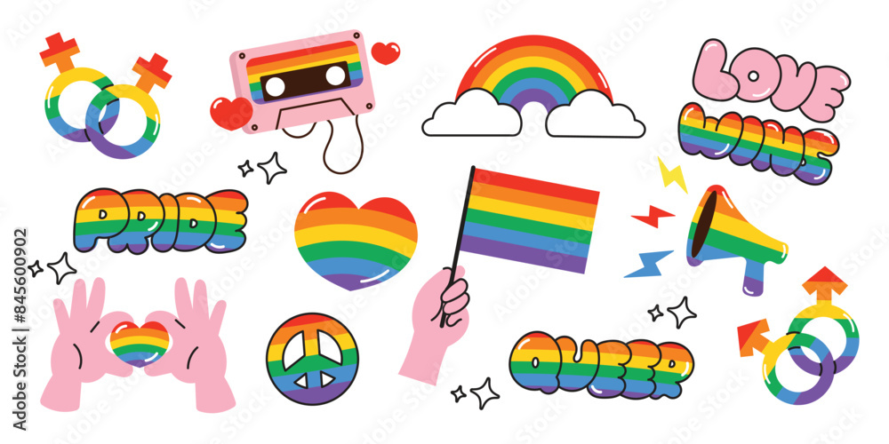 Happy Pride LGBTQ element. LGBTQ community symbols with rainbow, flag ...