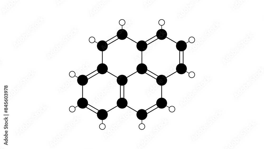 Poster pyrene molecule, structural chemical formula, ball-and-stick ...