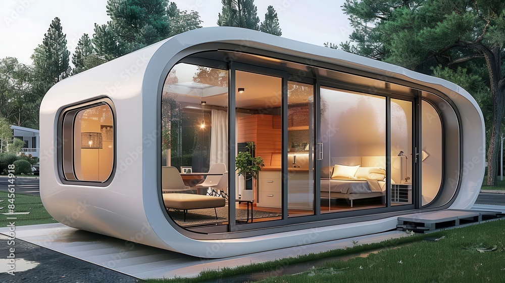 sleek prefab tiny home boasts glass walls and inviting interior modern ...