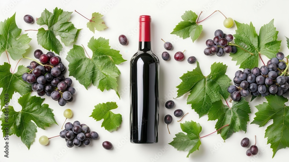 sumptuous still life with a bottle of red wine ripe grapes and lush ...