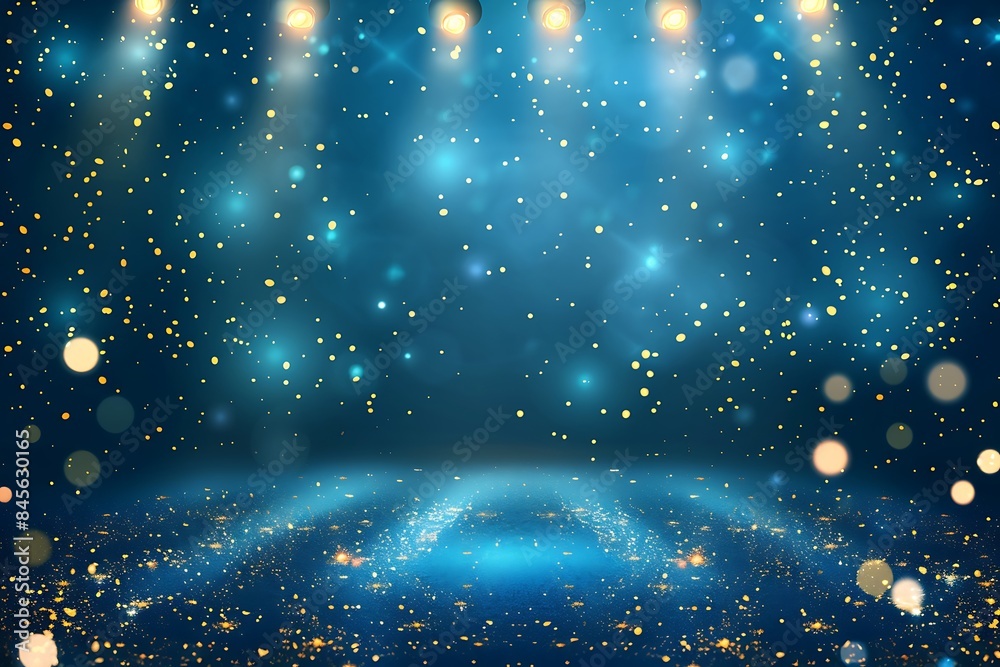 Blue award vector background with top flood light, stage and golden ...