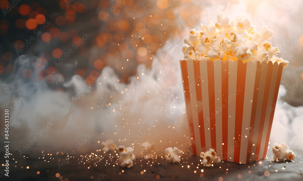 Cinema and popcorn. Movie snack in the stripped box. Film premiere ...