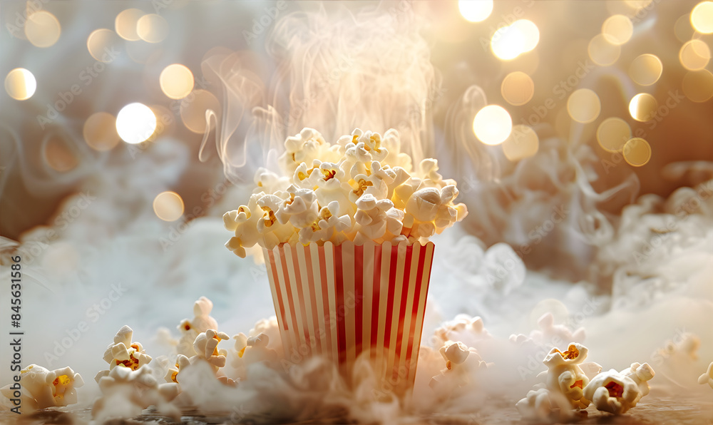 Cinema and popcorn. Movie snack in the stripped box. Film premiere ...