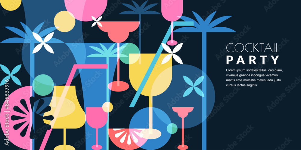 Night beach cocktails party horizontal banner, poster template ...