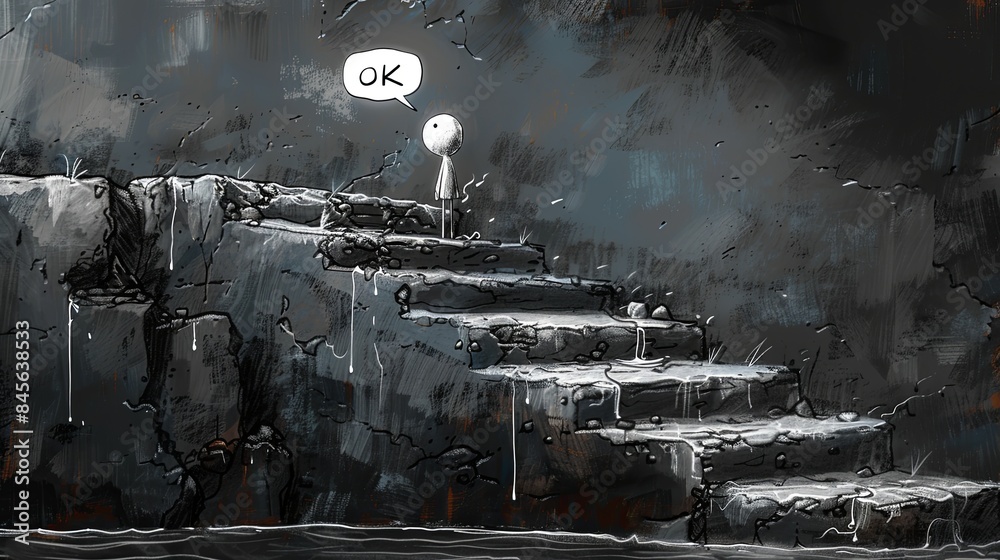 Conceptual and abstract cartoon drawing of stick figures depicts a ...