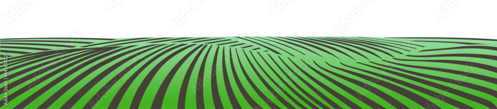 Farm field landscape on small hills. Furrows pattern in a plowed ...