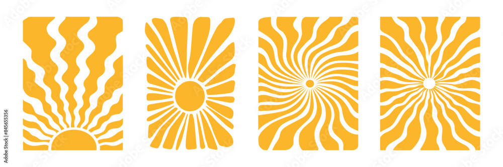 Groovy retro abstract sun backgrounds. Organic doodle shapes in trendy ...