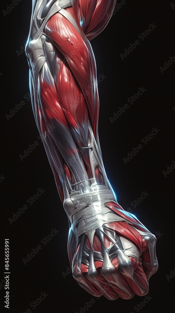 Clenched fist showing anatomy of muscles and tendons in arm and hand ...