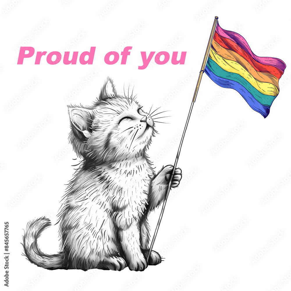 Proud cat waving gay flag. Concept of freedom and equality for the LGTB ...
