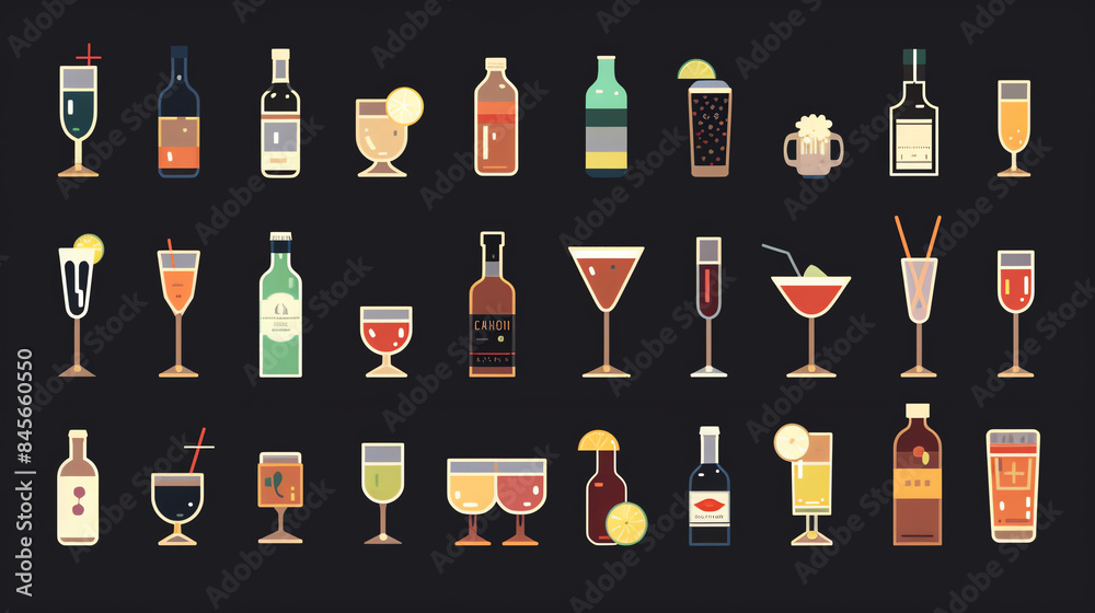 Modern flat design vector icons of various alcoholic drinks and ...