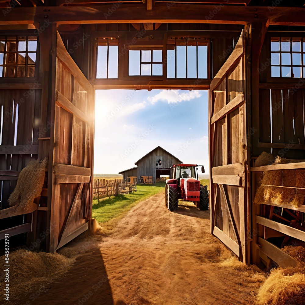 Foto de farm scene lift featuring barns tractors and farm animals provi ...