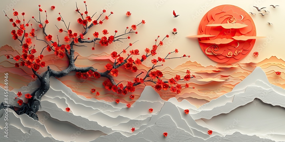 background modern in the style of a japanese paper collage this pattern ...