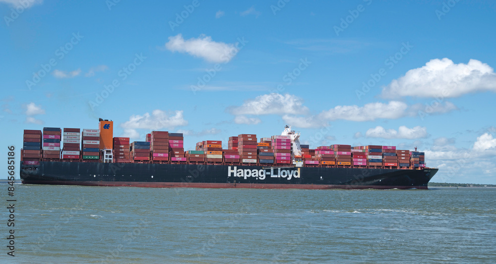 Hapag-Lloyd container ship Jebel Ali sails into Charleston Harbor, SC, USA on June 05, 2024 ...