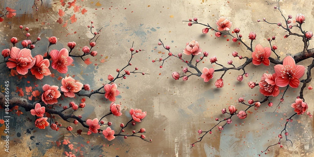 cherry blossom flower pattern on vintage style japanese background with ...
