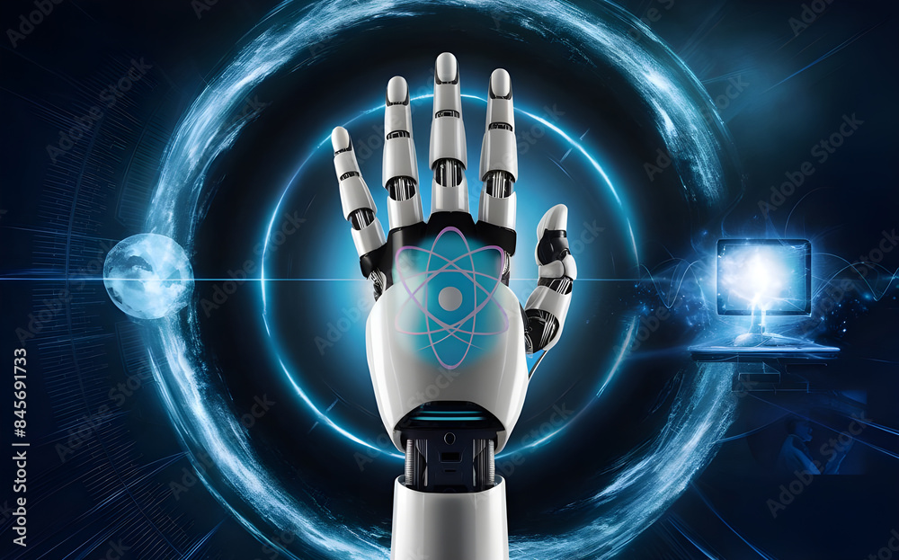Robot hand, technology background, science, round, circle background ...