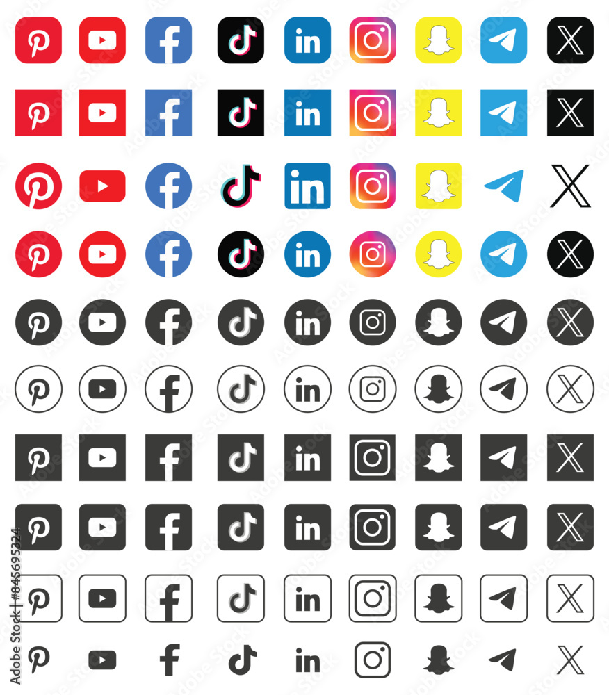 Social network buttons 2024. Social media web icon set. X, Facebook ...