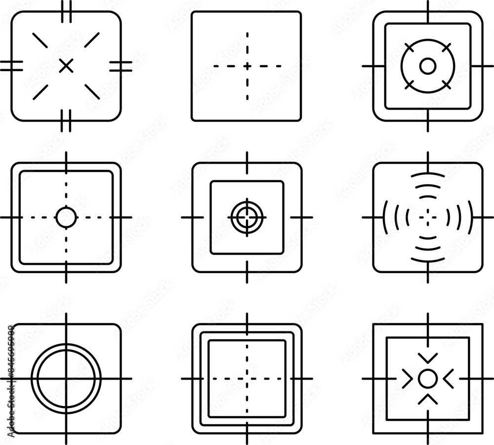 Crosshair gun sight vector icons set. Bullseye, target or aim symbol ...