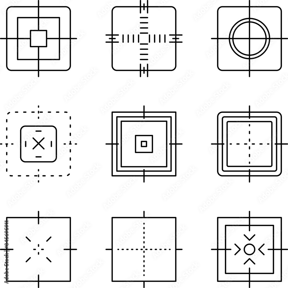Crosshair gun sight vector icons set. Bullseye, target or aim symbol ...
