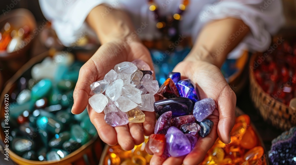 Therapist employing gemstones for lithotherapy as an alternative form ...