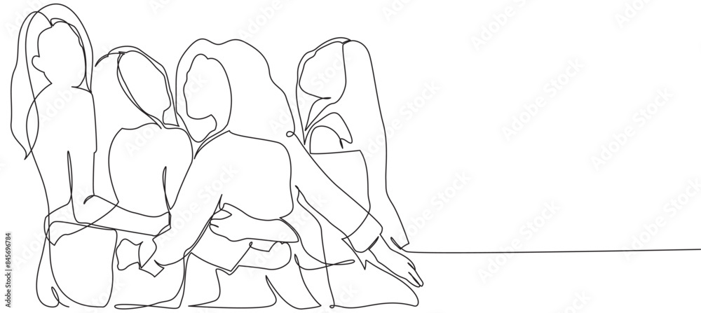 Continuous line drawing of young and cheerful people having fun ...