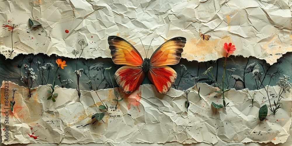 collage modern set of wrinkled paper sheets ripped notepaper scrap ...