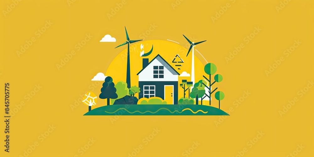 ภาพประกอบสต็อก green tech flat design front view renewable energy theme ...