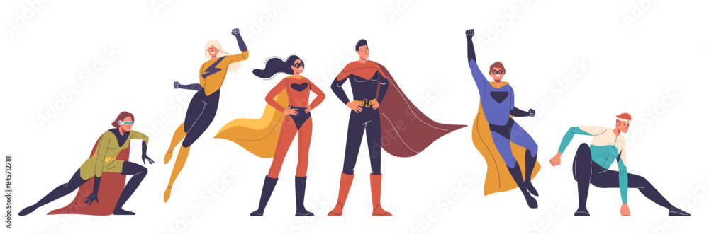 Dynamic Group Of Superheroes Posing Confidently In Various Stances ...