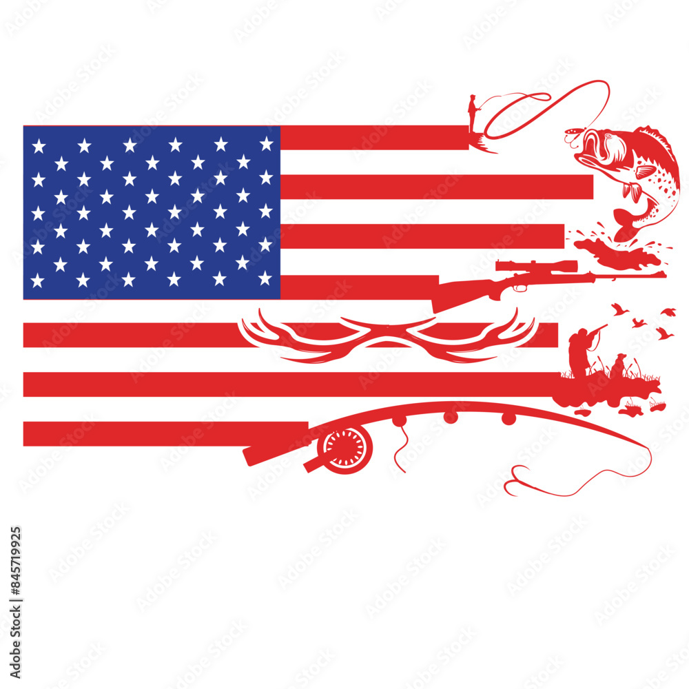 Vetor do Stock: Hunting fishing deer USA american flag svg png, fishing ...