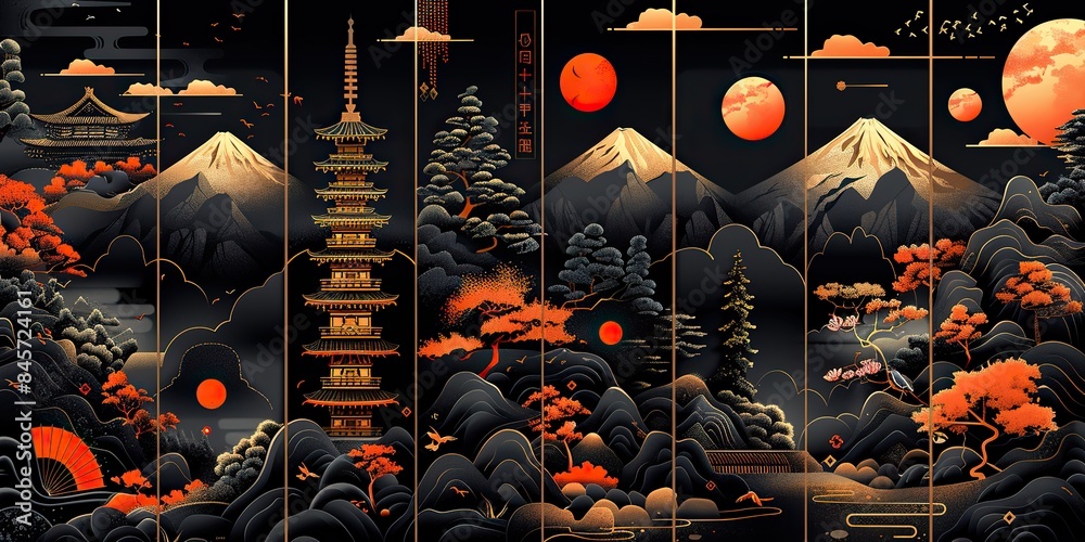 gold geometric background with japanese icons and crests modern ...