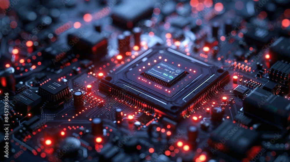 Abstract technology background of a computer system with processor and electronic circuit ...
