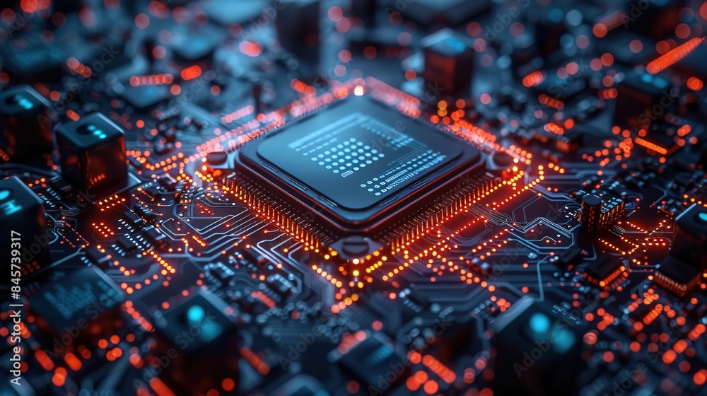 Abstract technology background of a computer system with processor and electronic circuit ...