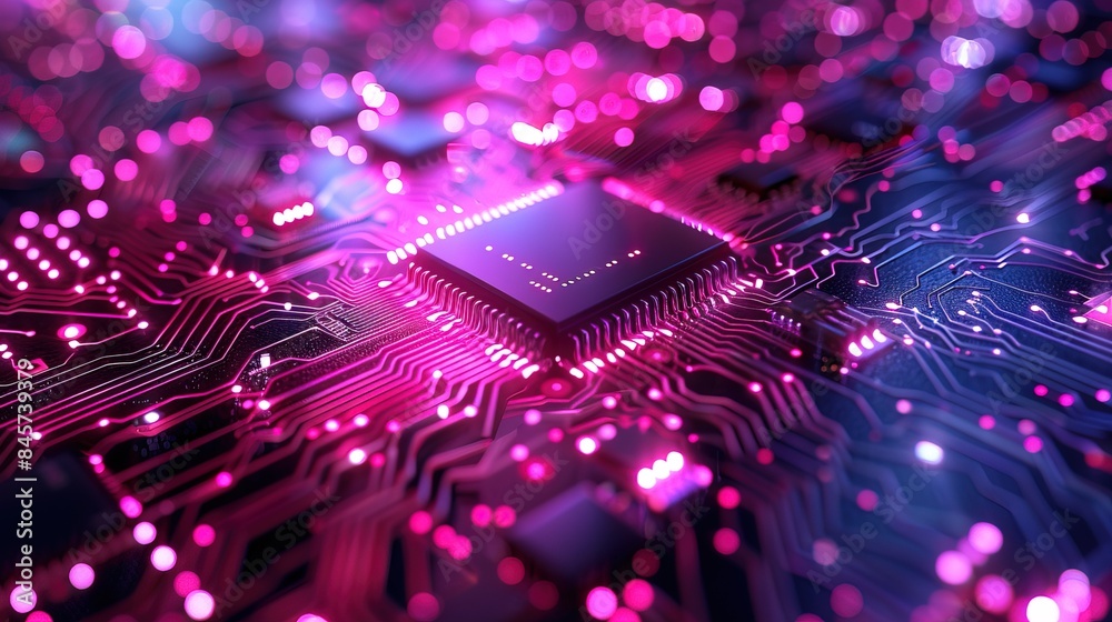 Abstract technology background of a computer system with processor and electronic circuit ...