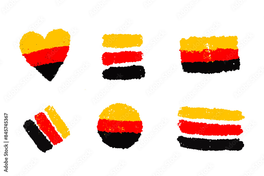 Red, yellow and black colours shapes. Hand drawn heart, rectangle ...