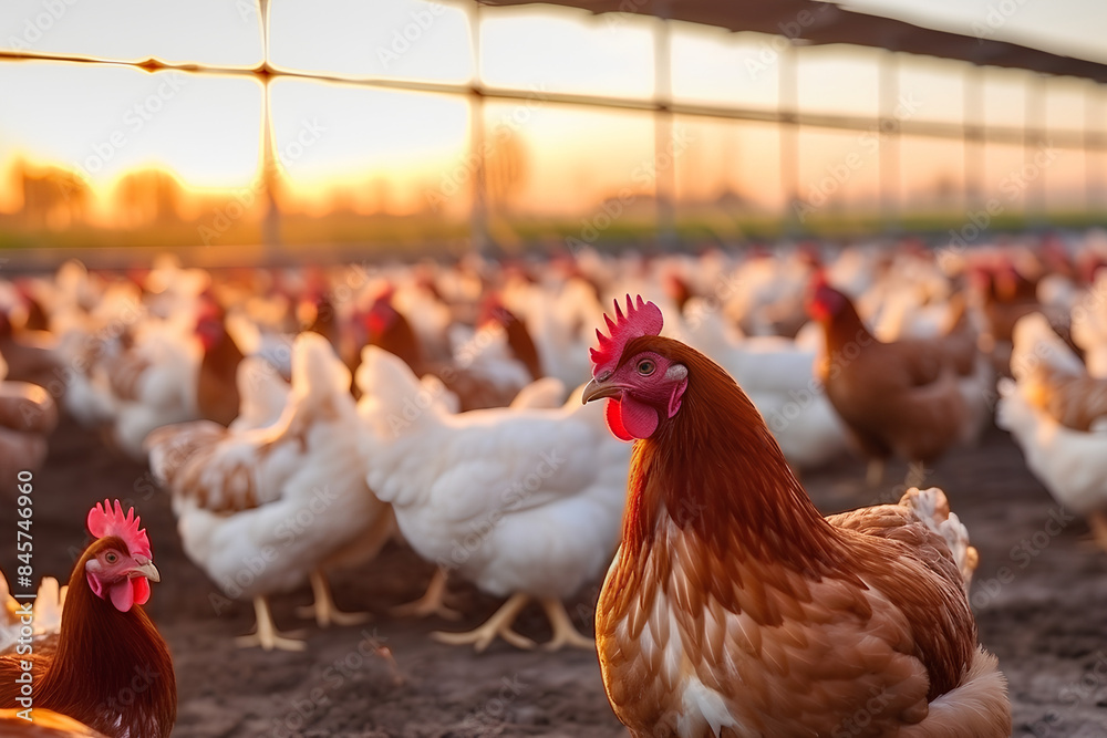 Chicken farm. Egg-laying chicken in cages. Commercial hens poultry ...
