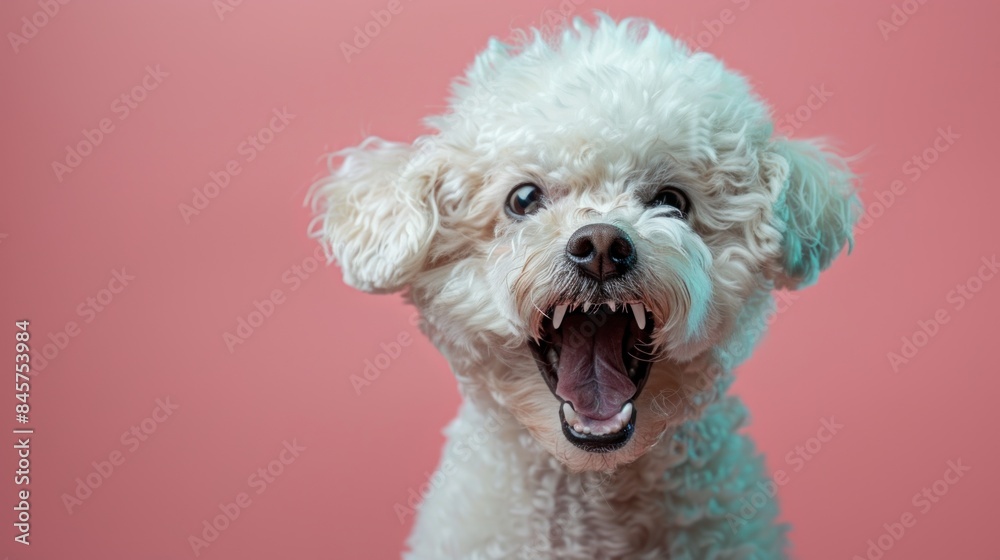 Bichon Frise, angry dog baring its teeth, studio lighting pastel ...