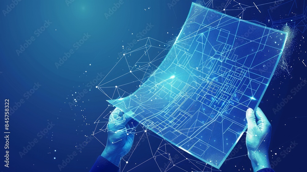 Hands holding a blueprint are depicted with an architect form crafted ...