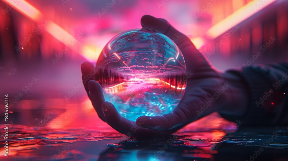 Abstract depiction of choice with a person holding a sphere, matrix ...