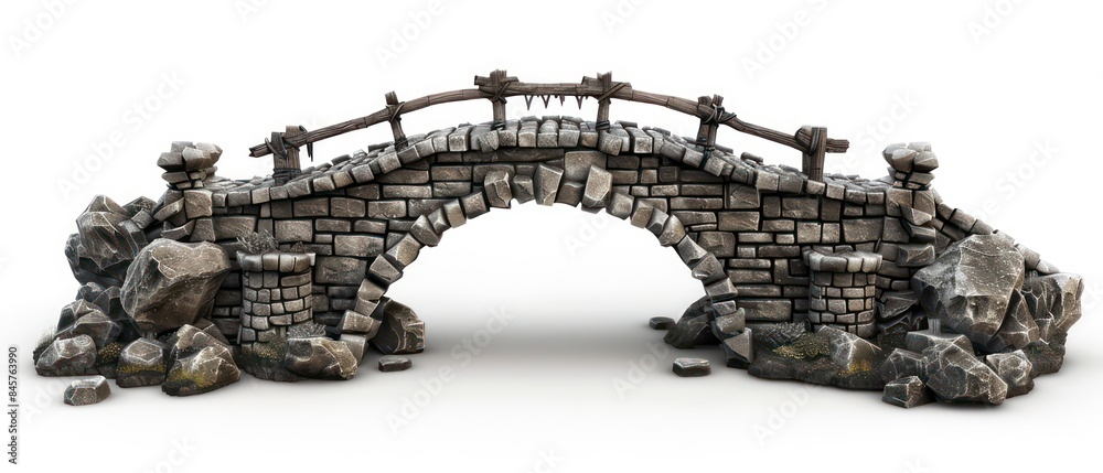 medieval stone bridge, isolated on a white backdrop, evokes the spirit ...
