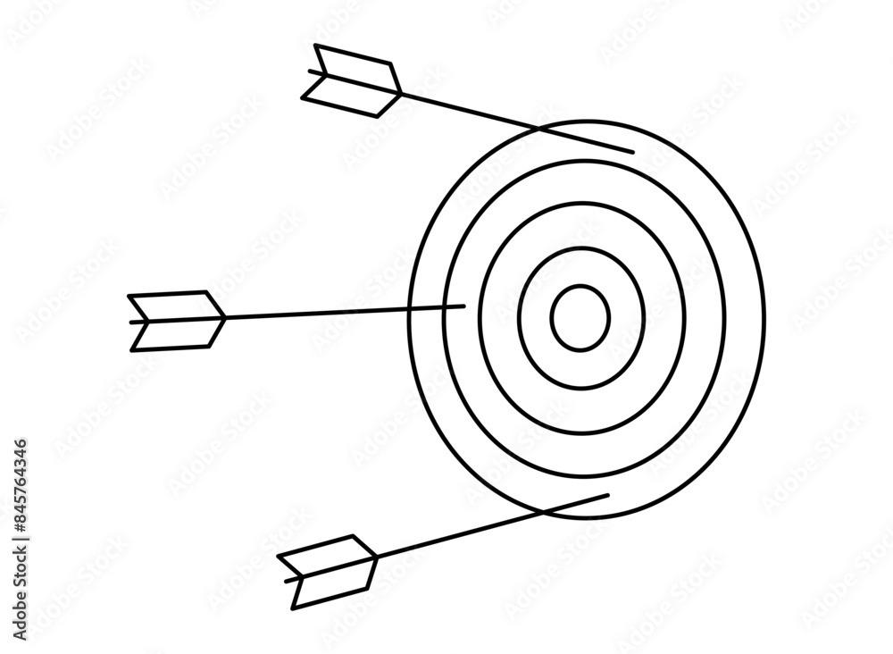 Hand drawn cute outline illustration of arrow miss center of target ...