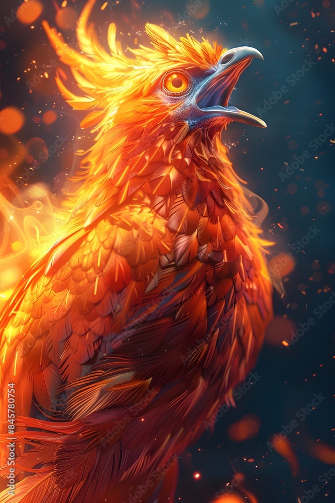 Vector illustrate, A poetry slam where a phoenix competes, reciting ...