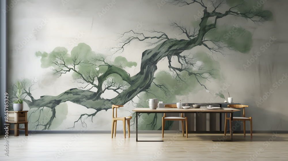 interior design tree branch wallpaper, interior design with trees vibe ...