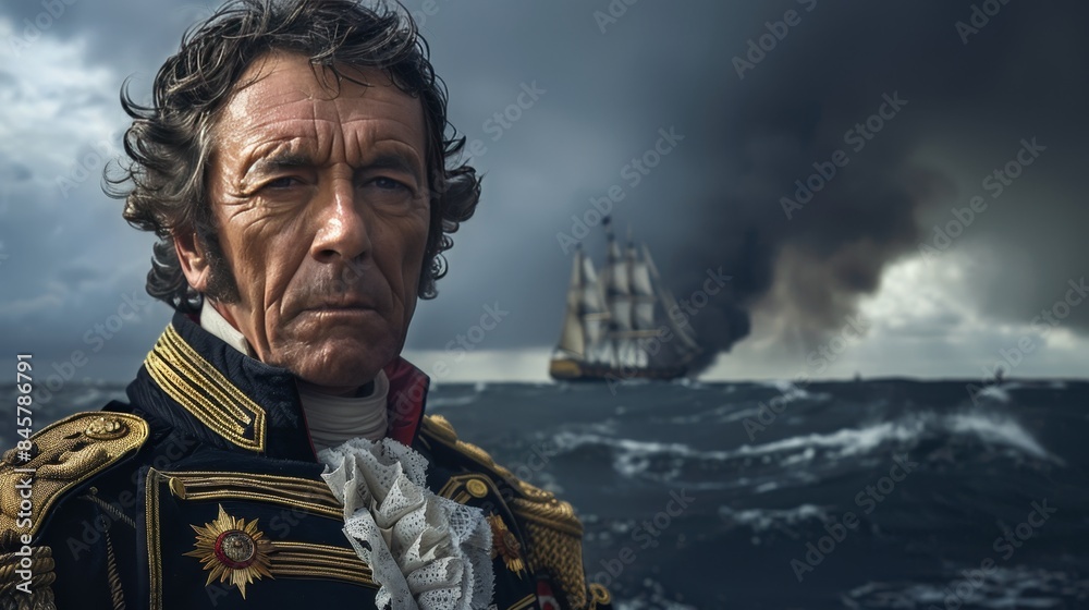 Foto de 18th century british admiral in regal uniform on ship deck ...