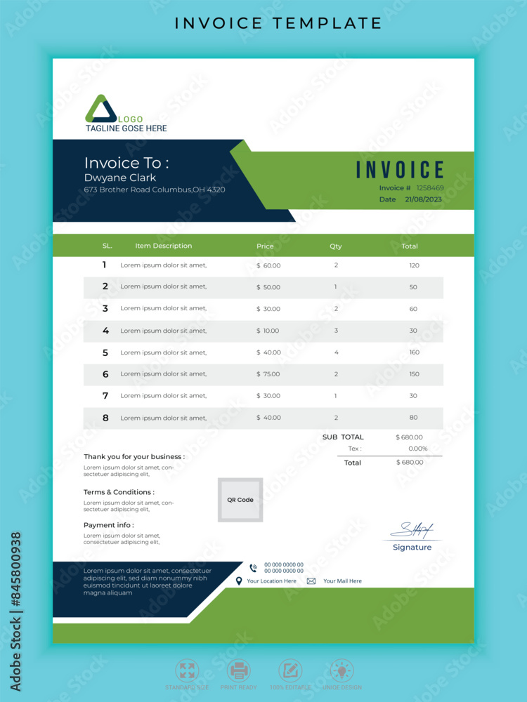 Professional invoice and letterhead design template vector illustration ...
