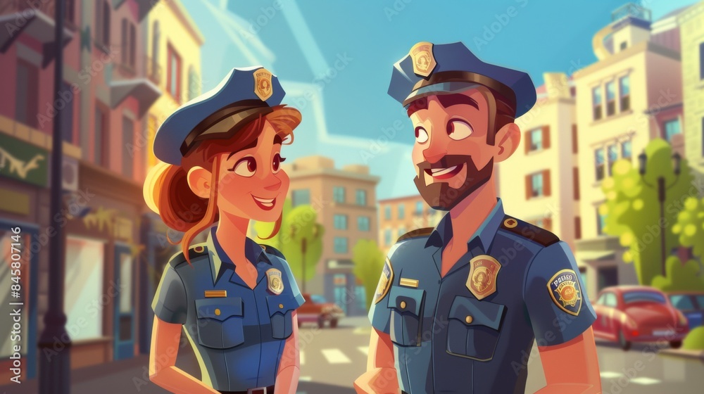 Vector illustration of cute cartoon male and female police officer ...